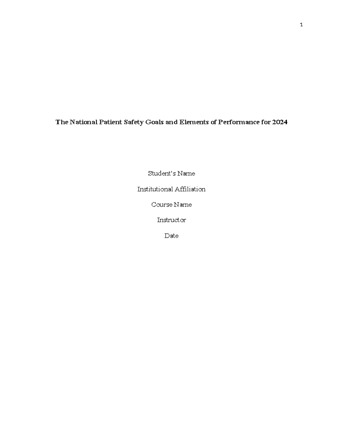 National Patient Safety Goals & Performance Elements 2024 - Studocu