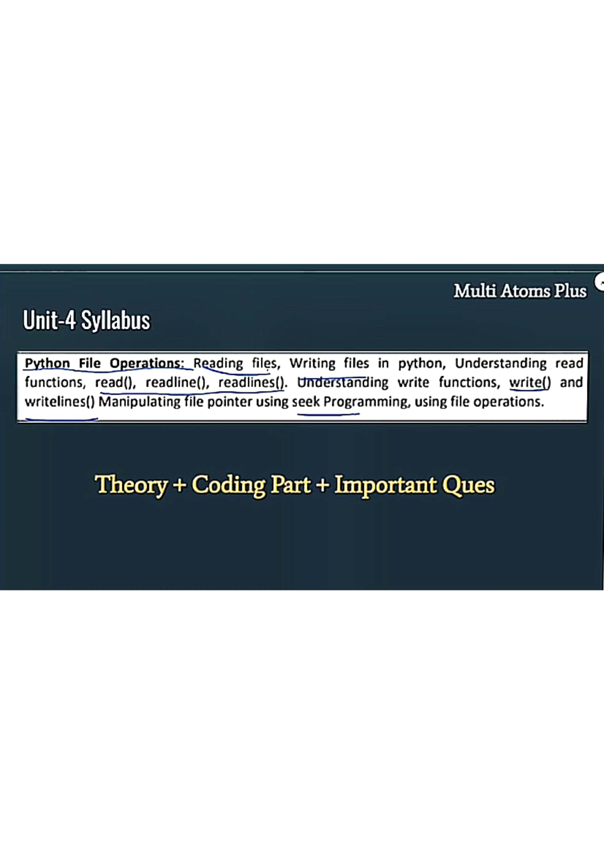 Python Unit 4 - Important Notes on File Operations and Handling - Studocu