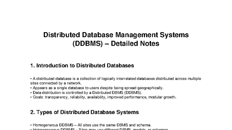 DDBMS Detailed Notes: Understanding Distributed Database Systems - Studocu