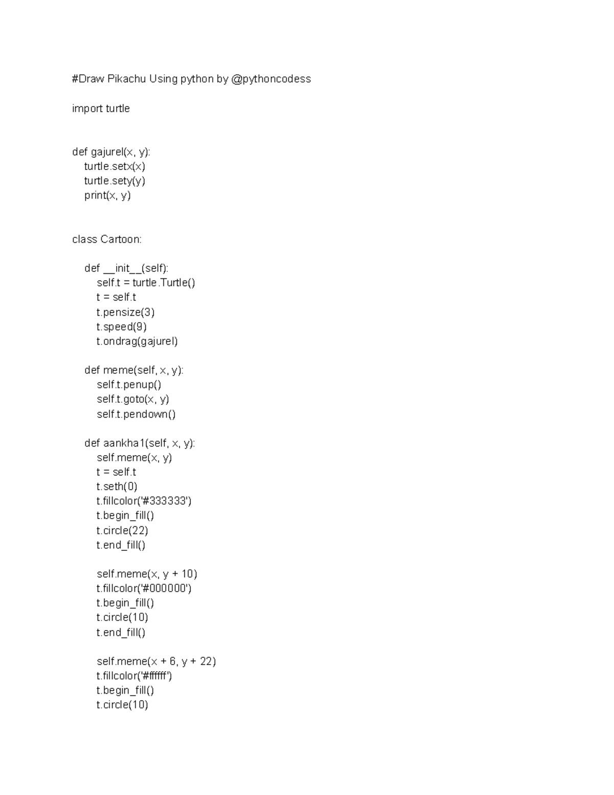 Draw Pikachu Using Python By Pythoncodess T Self T X Y Self T