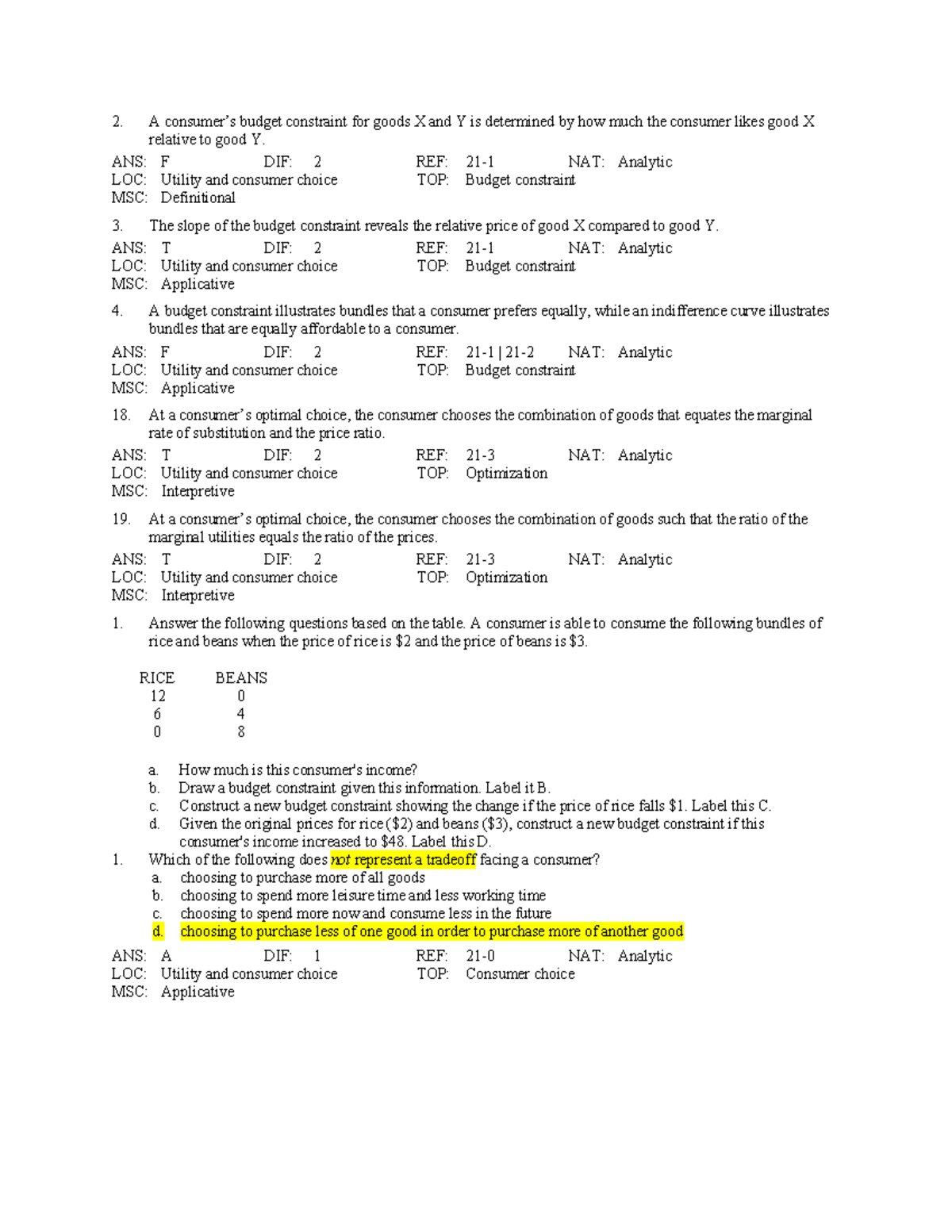 Section 6 Consumer Choice: Analyzing Budget Constraints and Consumer ...