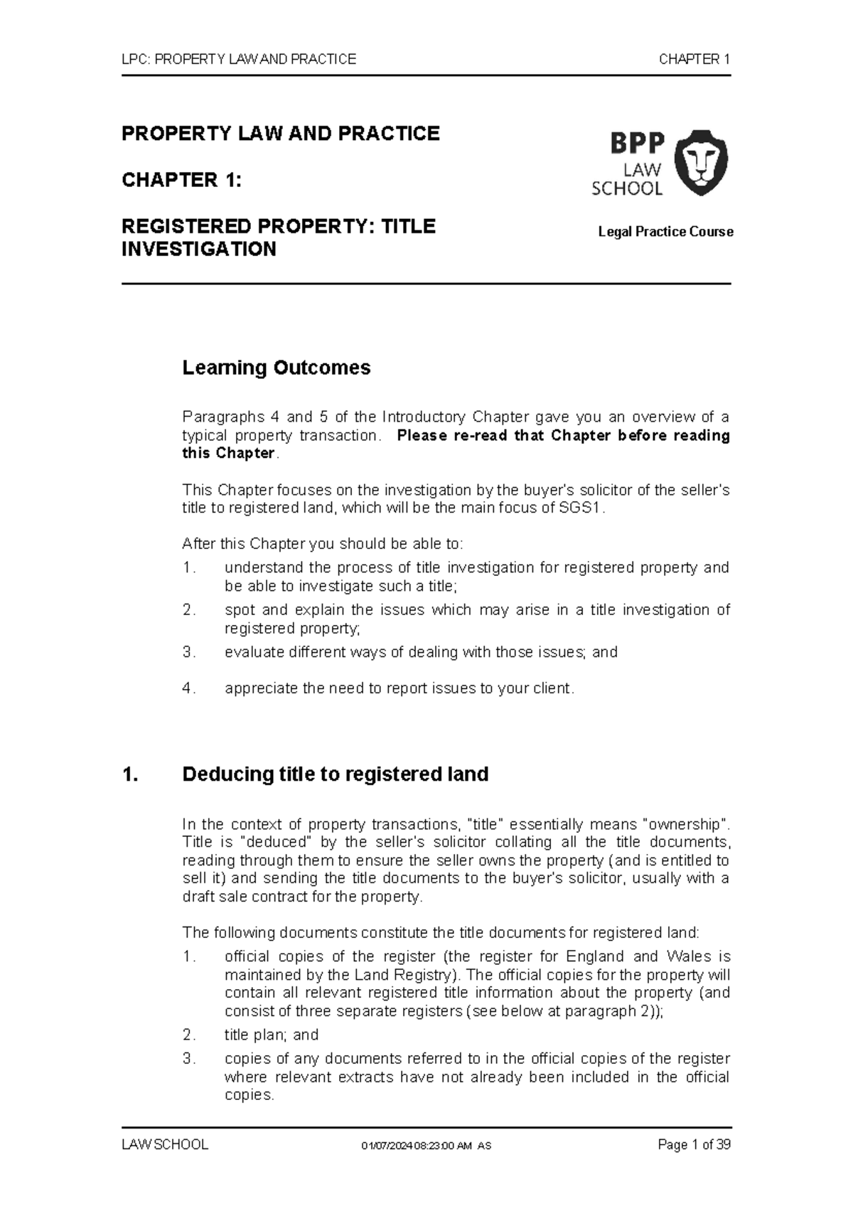 LPC Property Law and Practice - Chapter 1: Title Investigation Overview ...