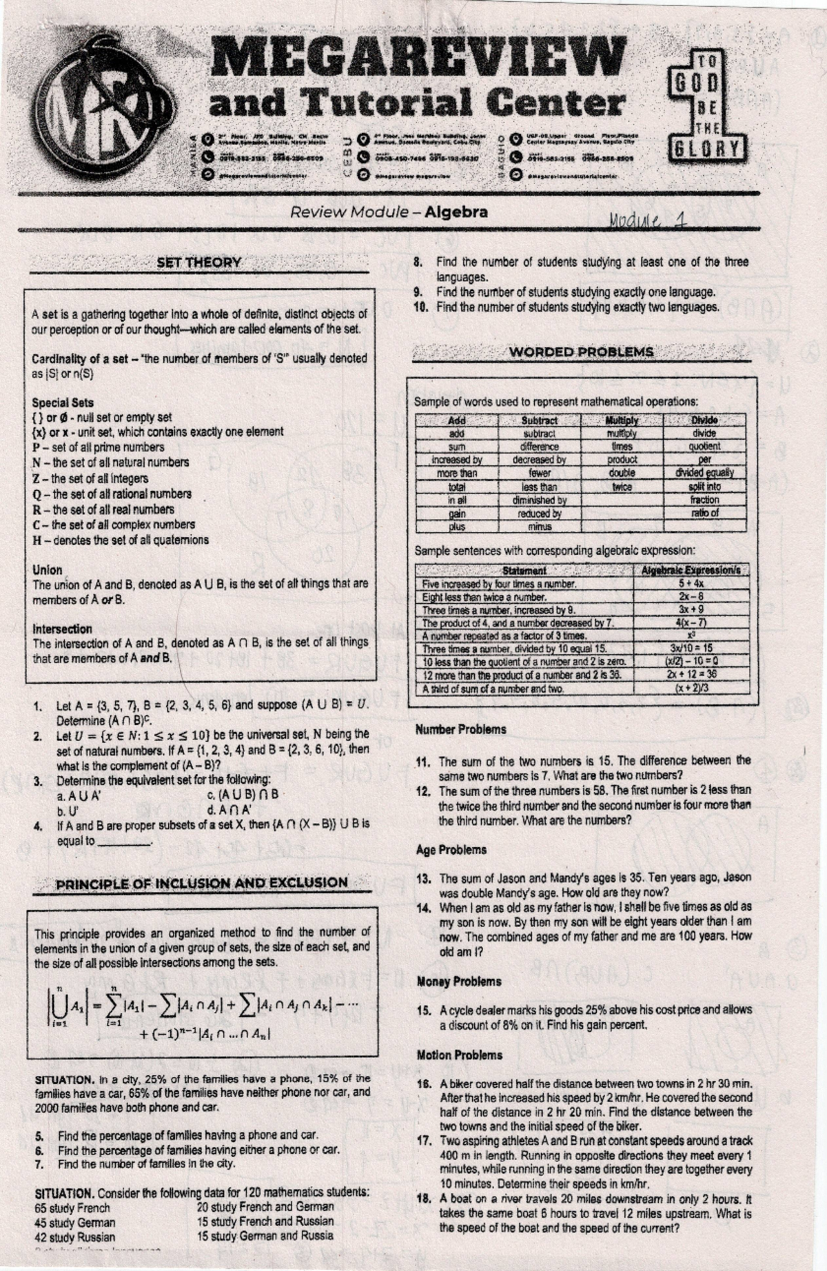 MEGA REVIEW: Word Problems in Set Theory and Beyond - Studocu