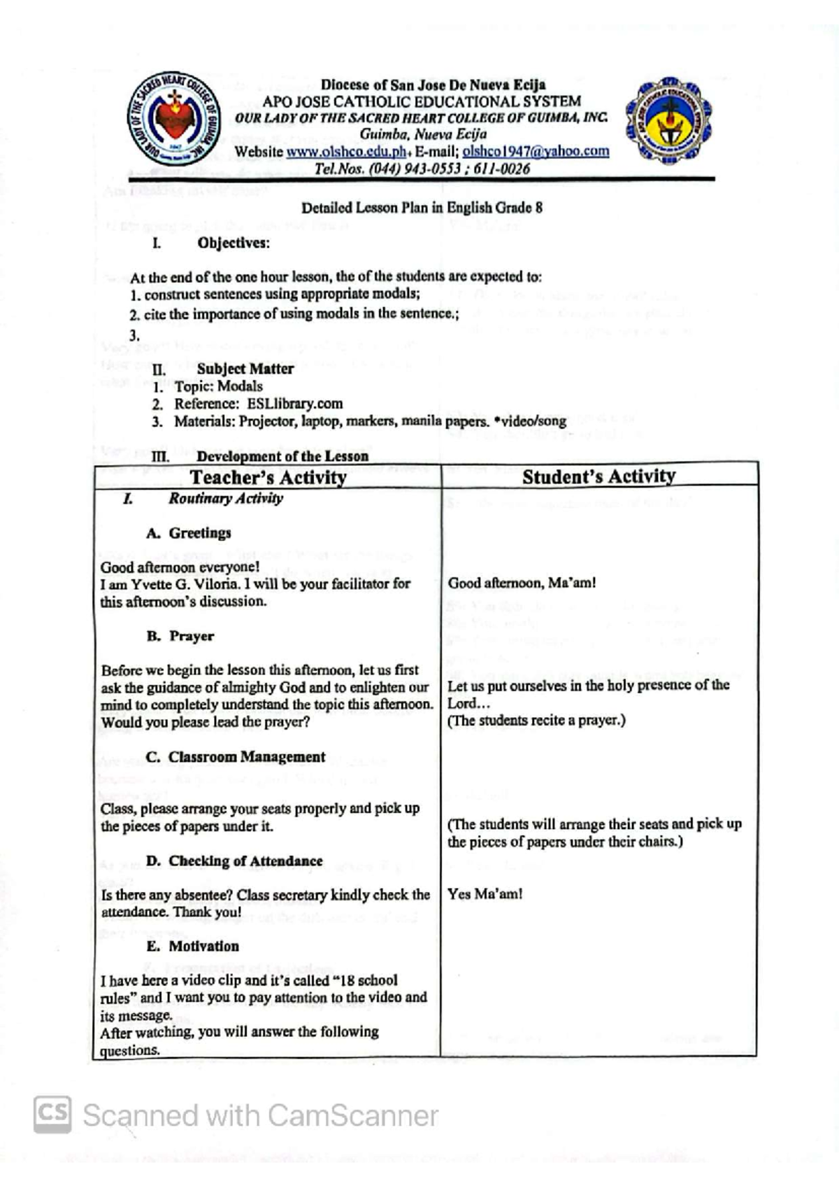Detailed Lesson Plan in English for Grade 8: Modals - Studocu