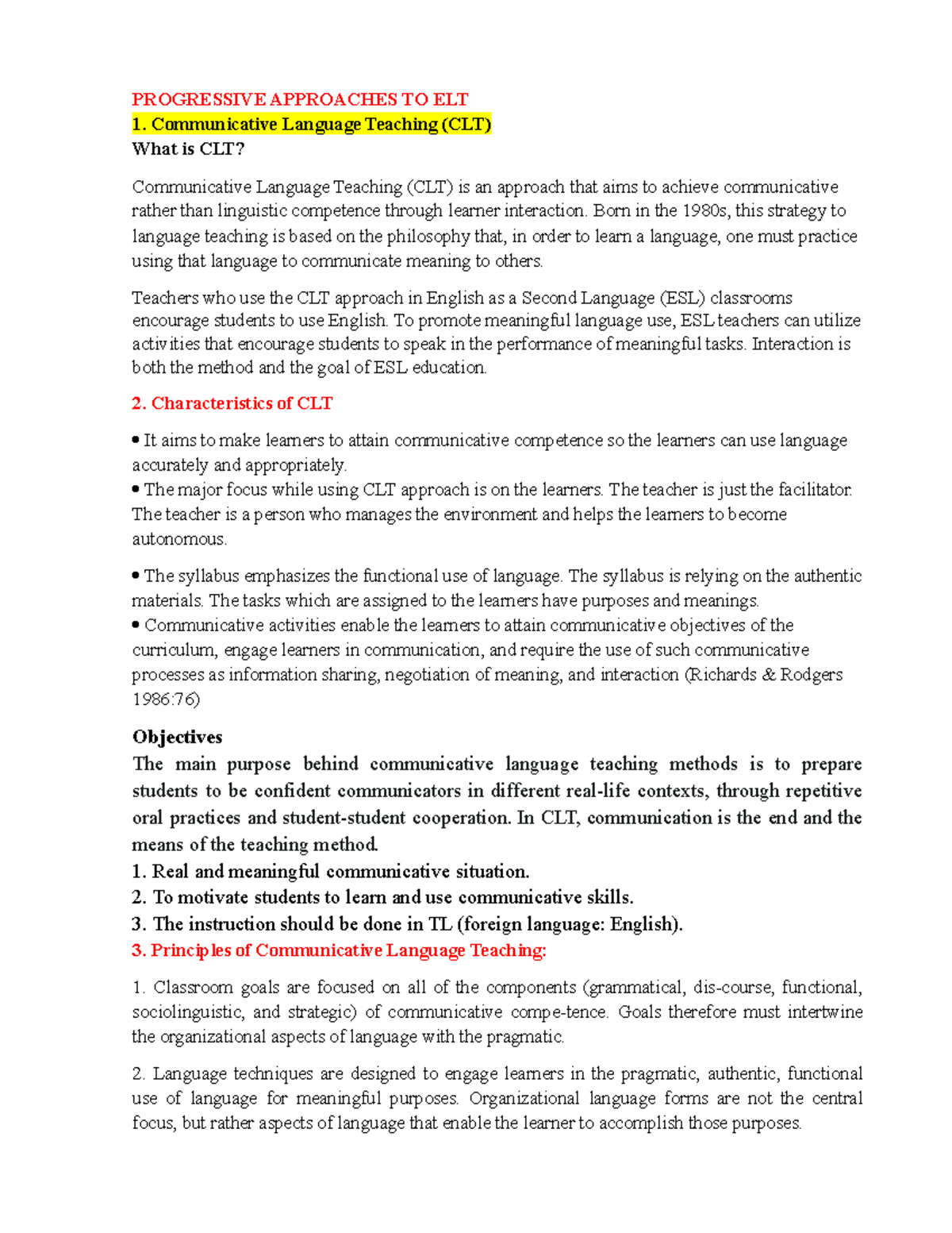 Progressive Approaches to ELT: Communicative Language Teaching and ...