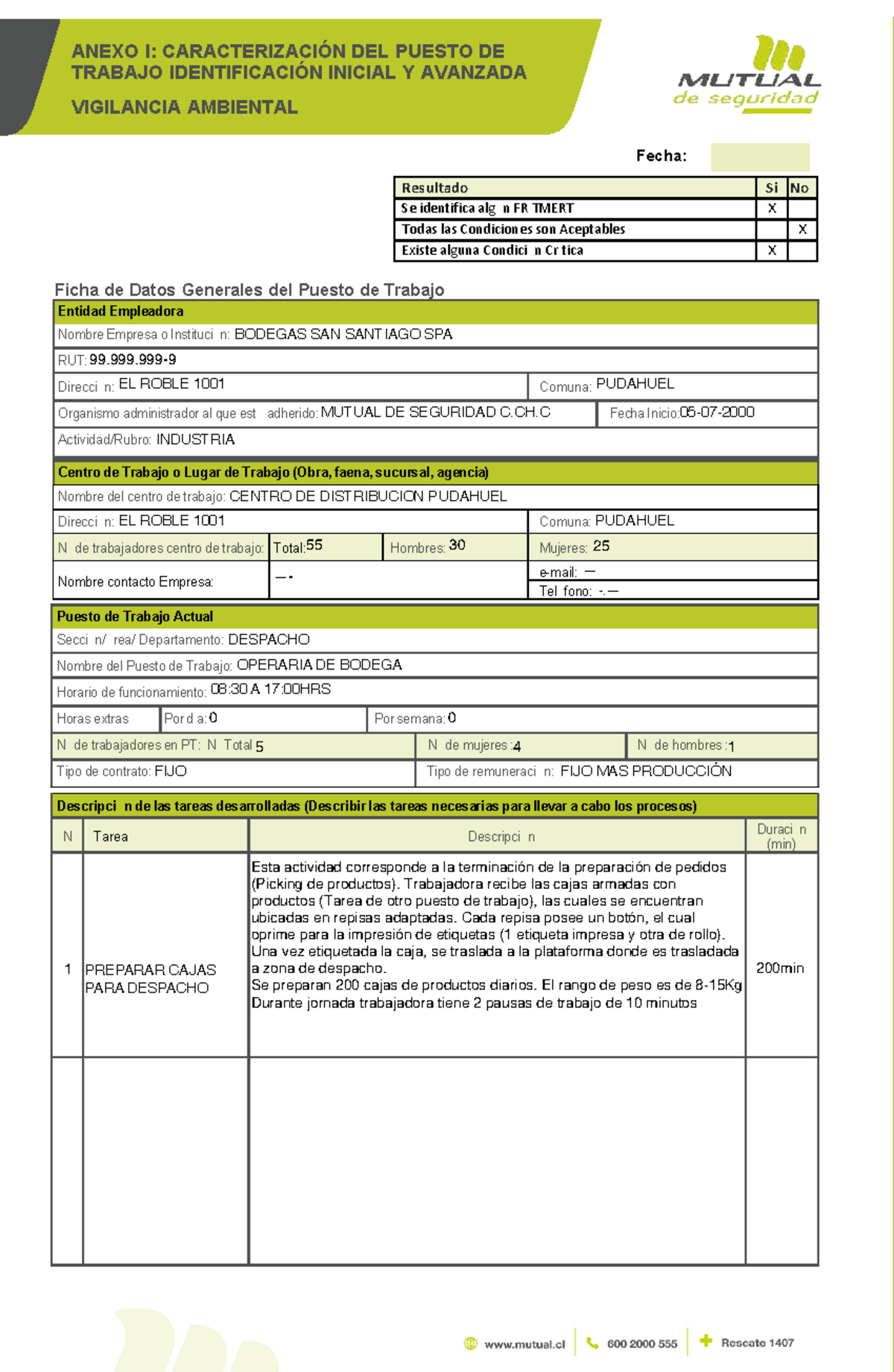 Ejemplo de Caracterización del Puesto de Trabajo: Operaria de Bodega ...