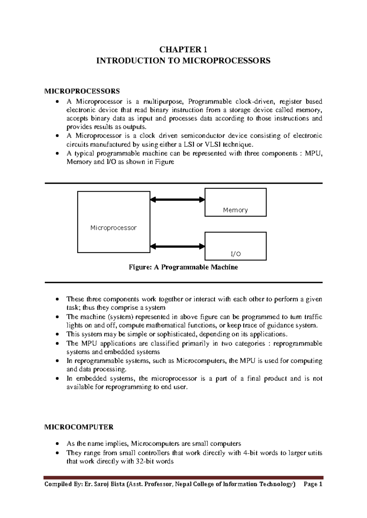 Mp ncit full note - note - CHAPTER 1 INTRODUCTION TO MICROPROCESSORS MICROPROCESSORS A - Studocu