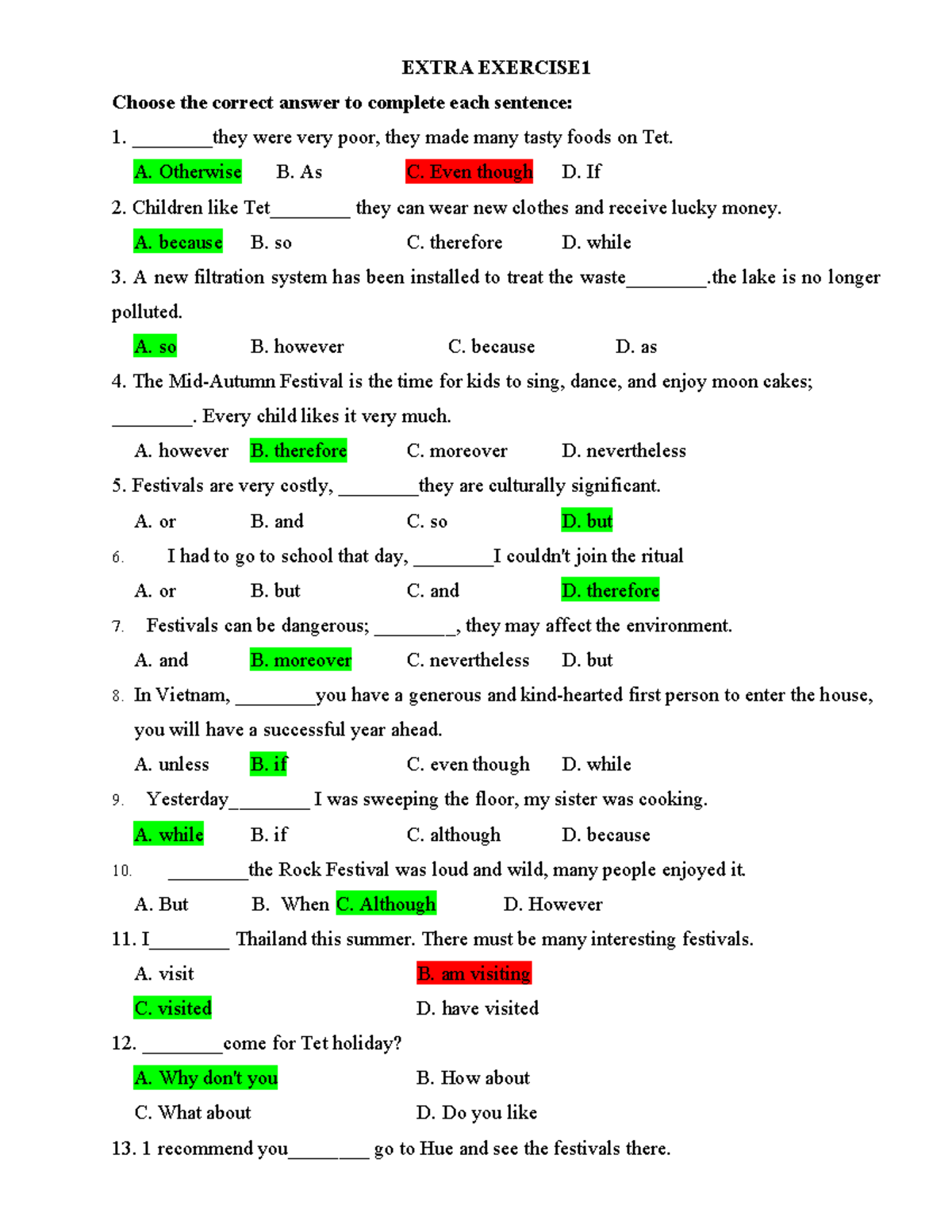 Extra Exercise 1 - Basic English Multiple Choice Questions - Studocu