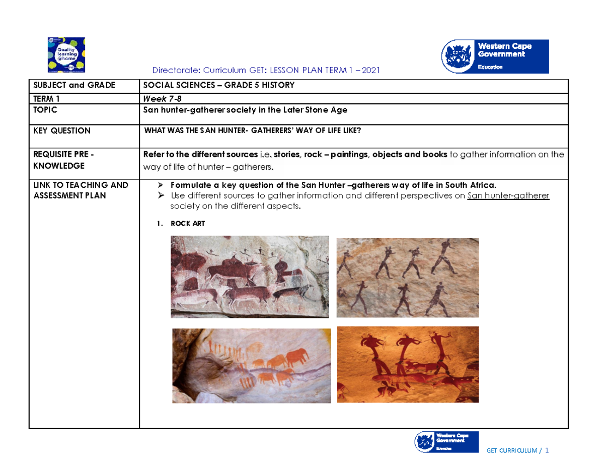 GET: LESSON PLAN GRADE 5 SOCIAL SCIENCES HISTORY TERM 1 WEEKS 7 & 8 ...