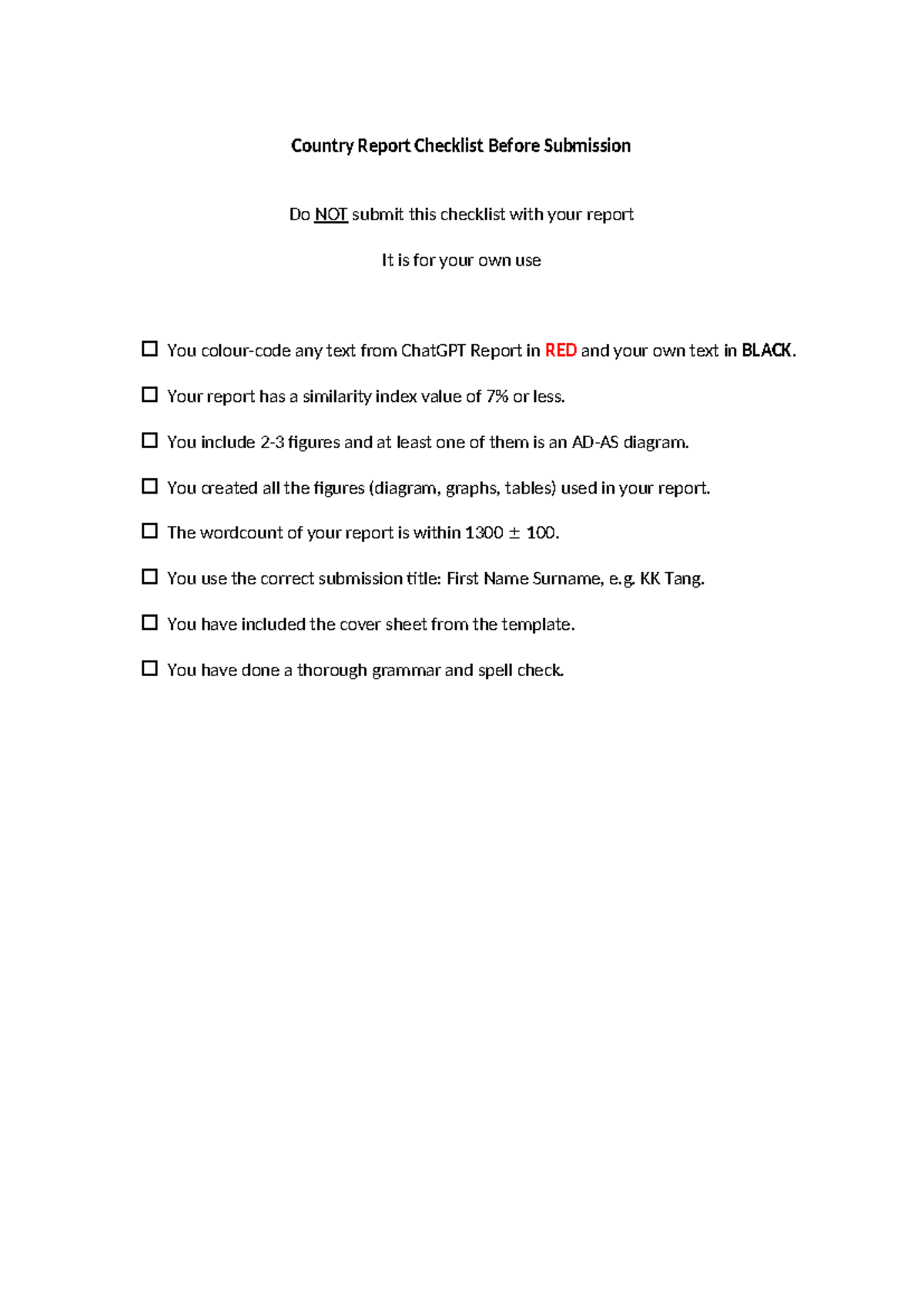 Country Report Submission Checklist - 19 April 2023 - Studocu
