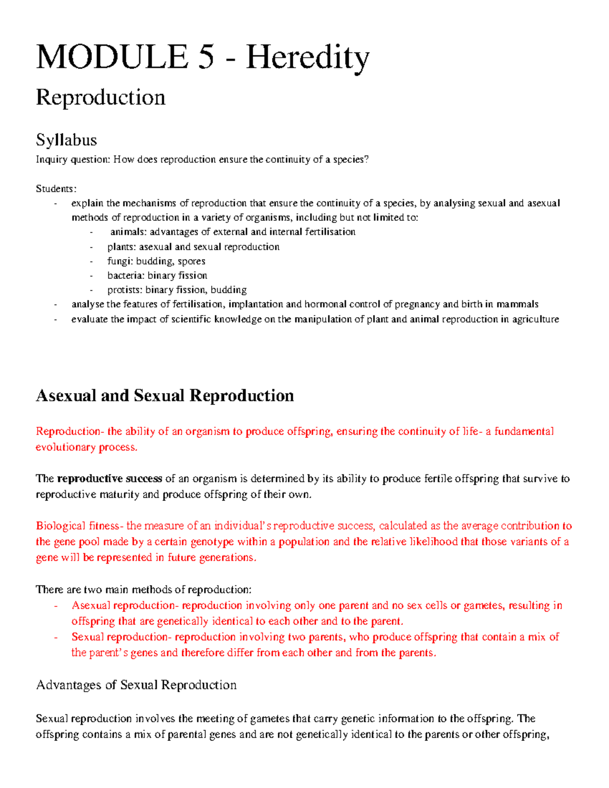 HSC Module 5: Heredity and Reproduction Study Notes - Studocu