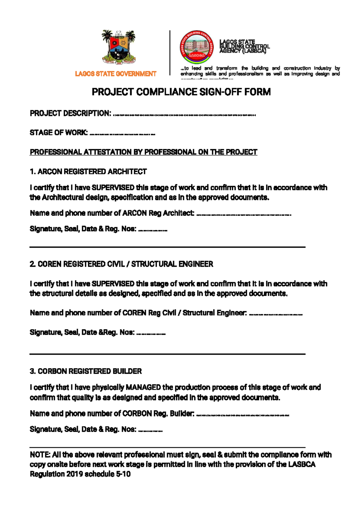 LASBCA Compliance Sign Off Form - Updated Sept 2024 - Studocu