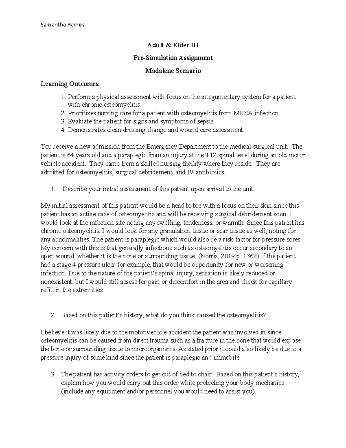 Sam -Madalene Pre Sim - Samantha Ramos Adult & Elder III Pre-Simulation Assignment Madalene ...