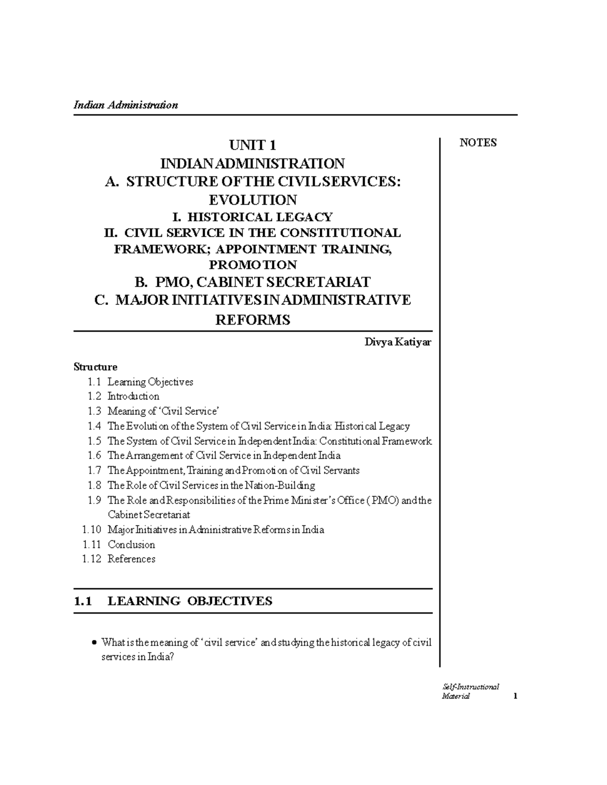 PA 101: Notes on Structure and Evolution of Indian Administration - Studocu