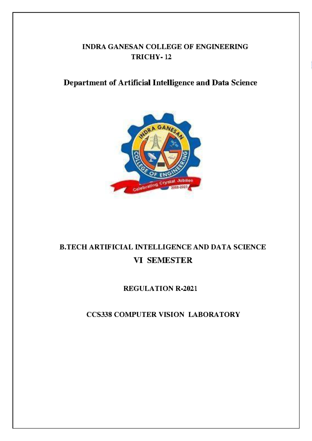 CCS338 - Computer Vision Laboratory Manual for B.Tech AI & DS VI Sem - Studocu