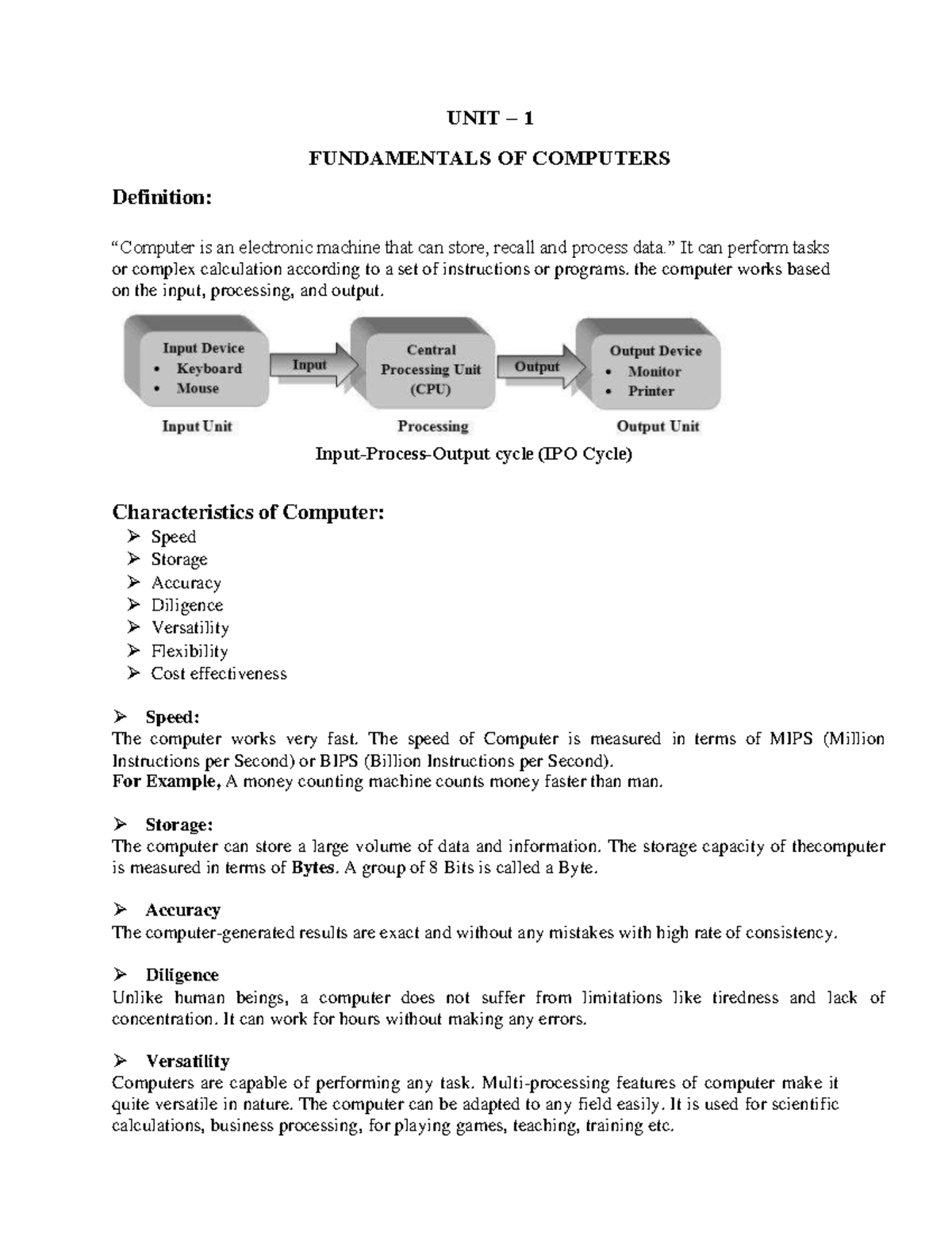 Fundamentals of Computers: Unit 1 Overview for FOC-1 Sem - Studocu