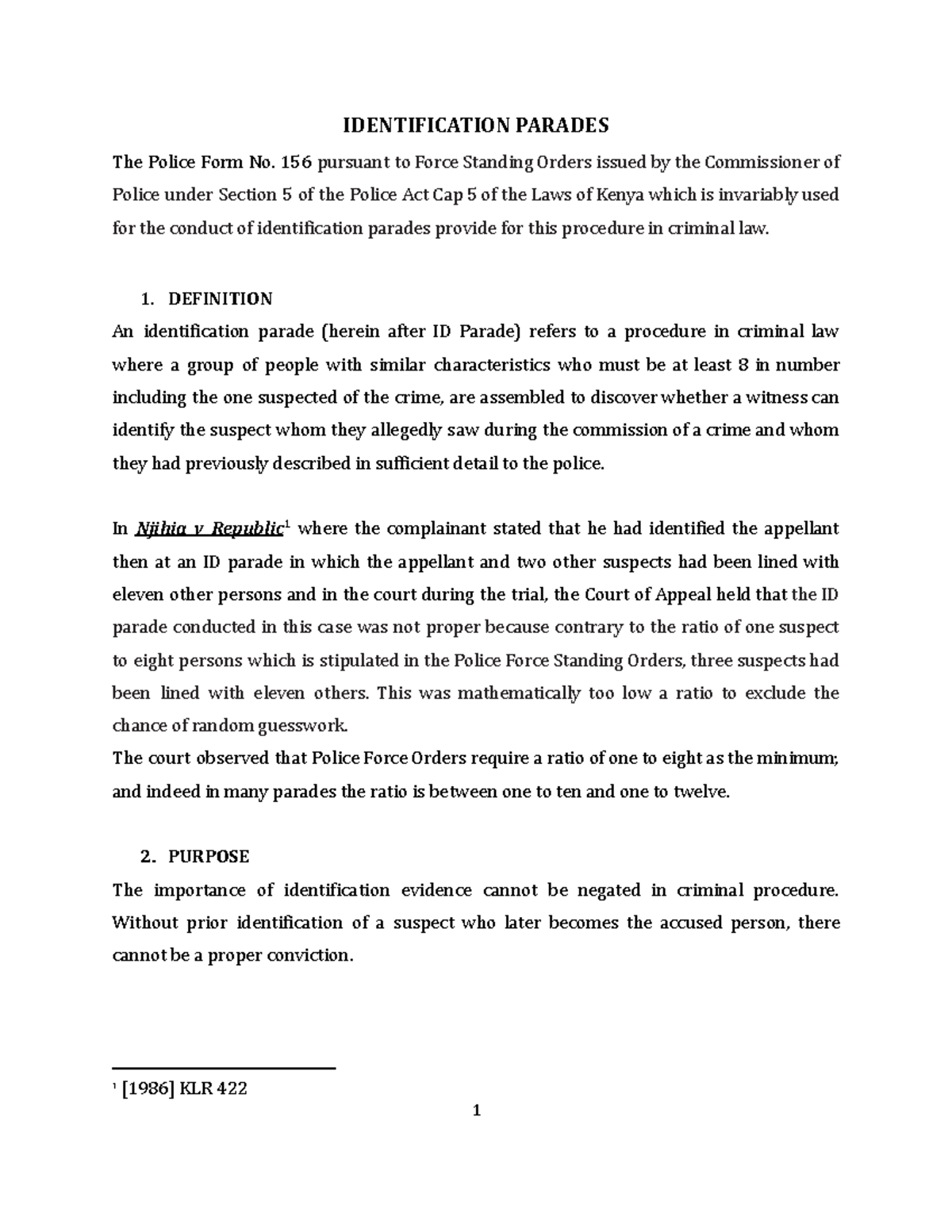 ID Parades in Criminal Law: Procedures and Legal Implications - Studocu
