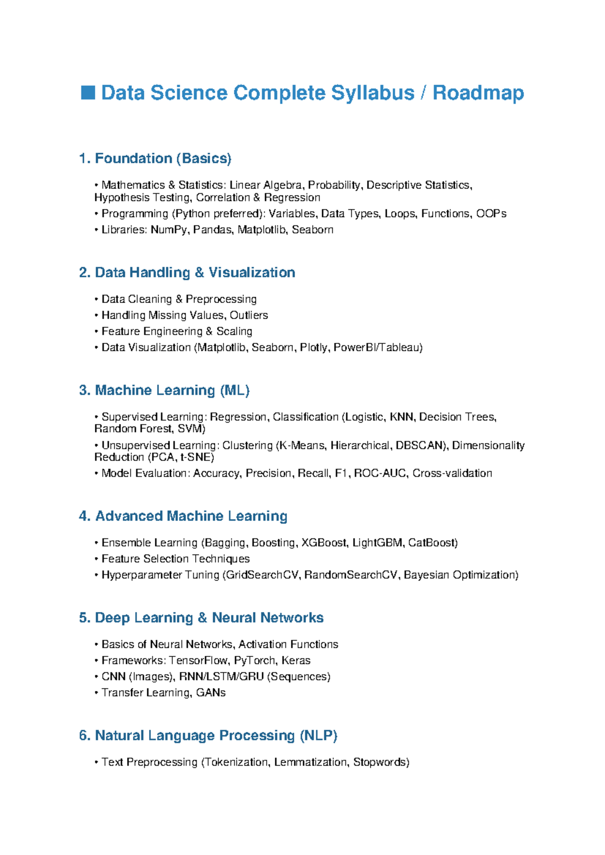 Data Science Syllabus Overview: Foundations to Advanced Topics - Studocu