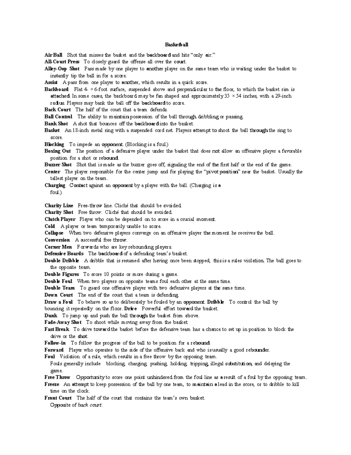 Basketball Terms and Concepts: A Comprehensive Guide - Studocu