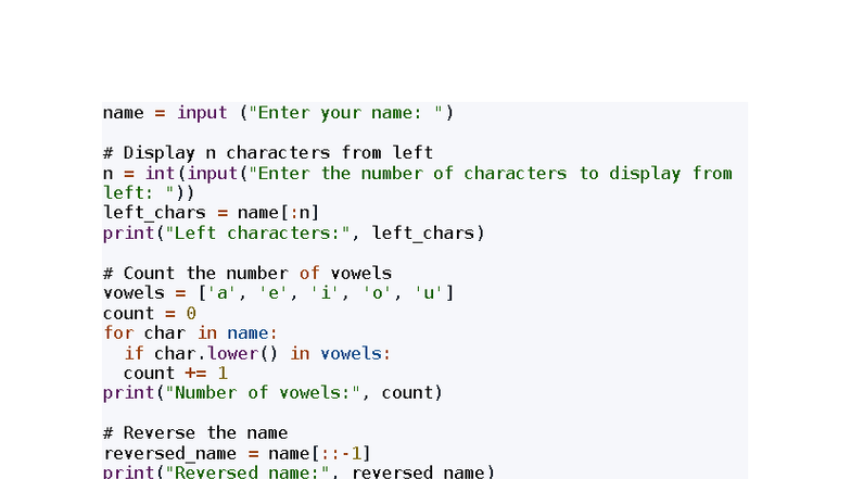 Unit 5 - Python Program for Name Manipulation and Vowel Count - Studocu