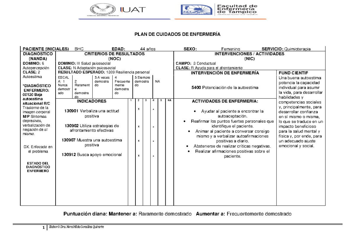 PAE 3 PX Quimioterapia: Plan de Cuidados de Enfermería y Diagnósticos ...