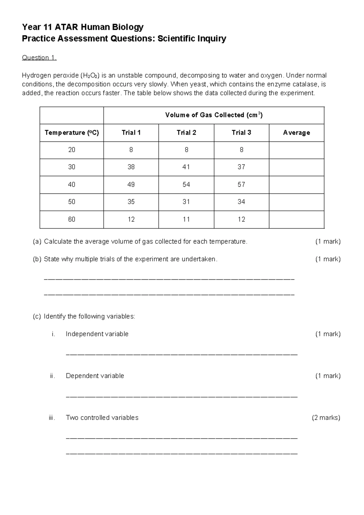 Practice Exam for Unit 1: Year 11 ATAR Human Biology - Studocu