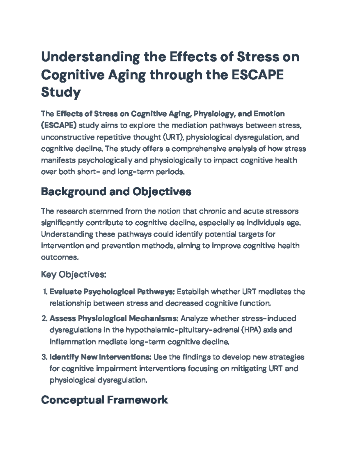 The Effects of Stress on Cognitive Aging: Insights from the ESCAPE ...