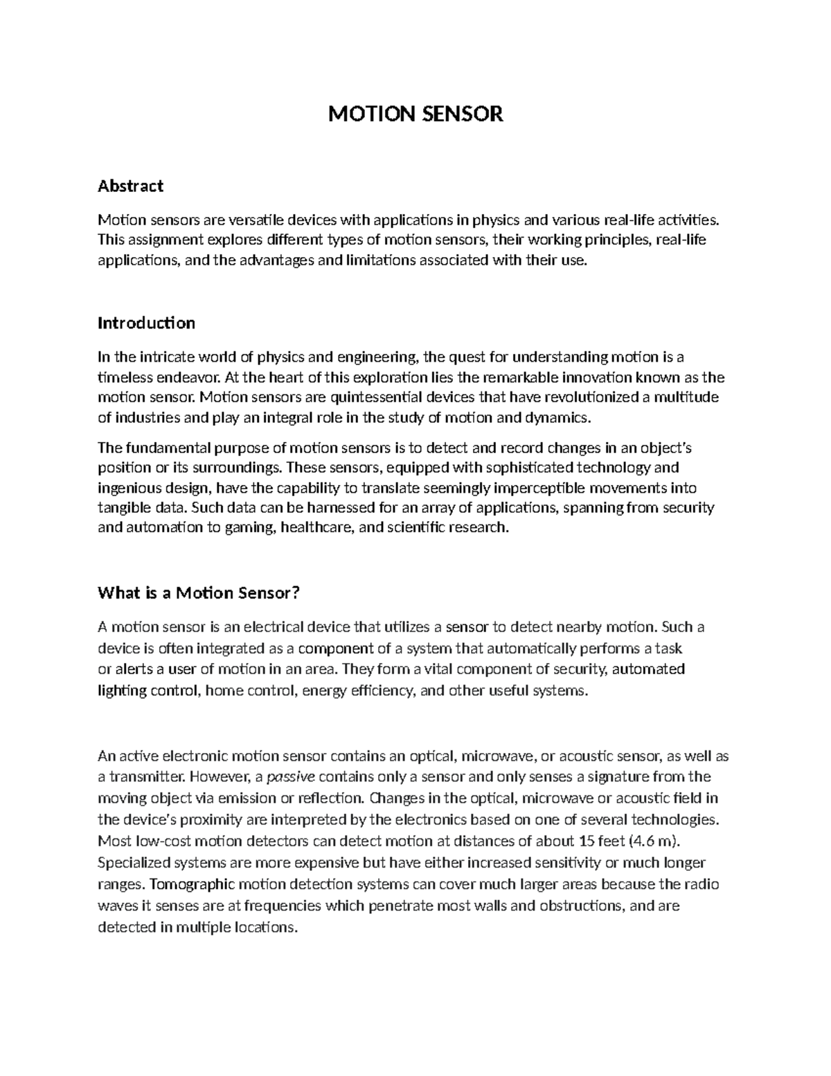 Motion Sensors: Principles, Applications, and Limitations - PHYS 101 ...