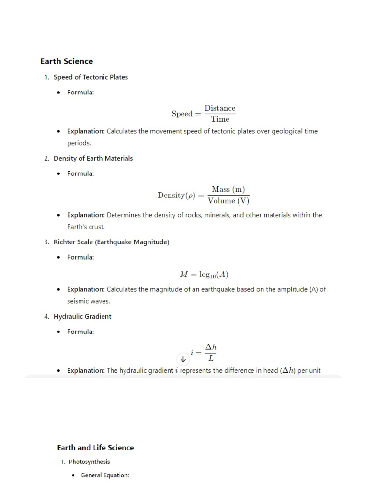 Earth Science 1: Key Formulas for Tectonics & Density - Studocu