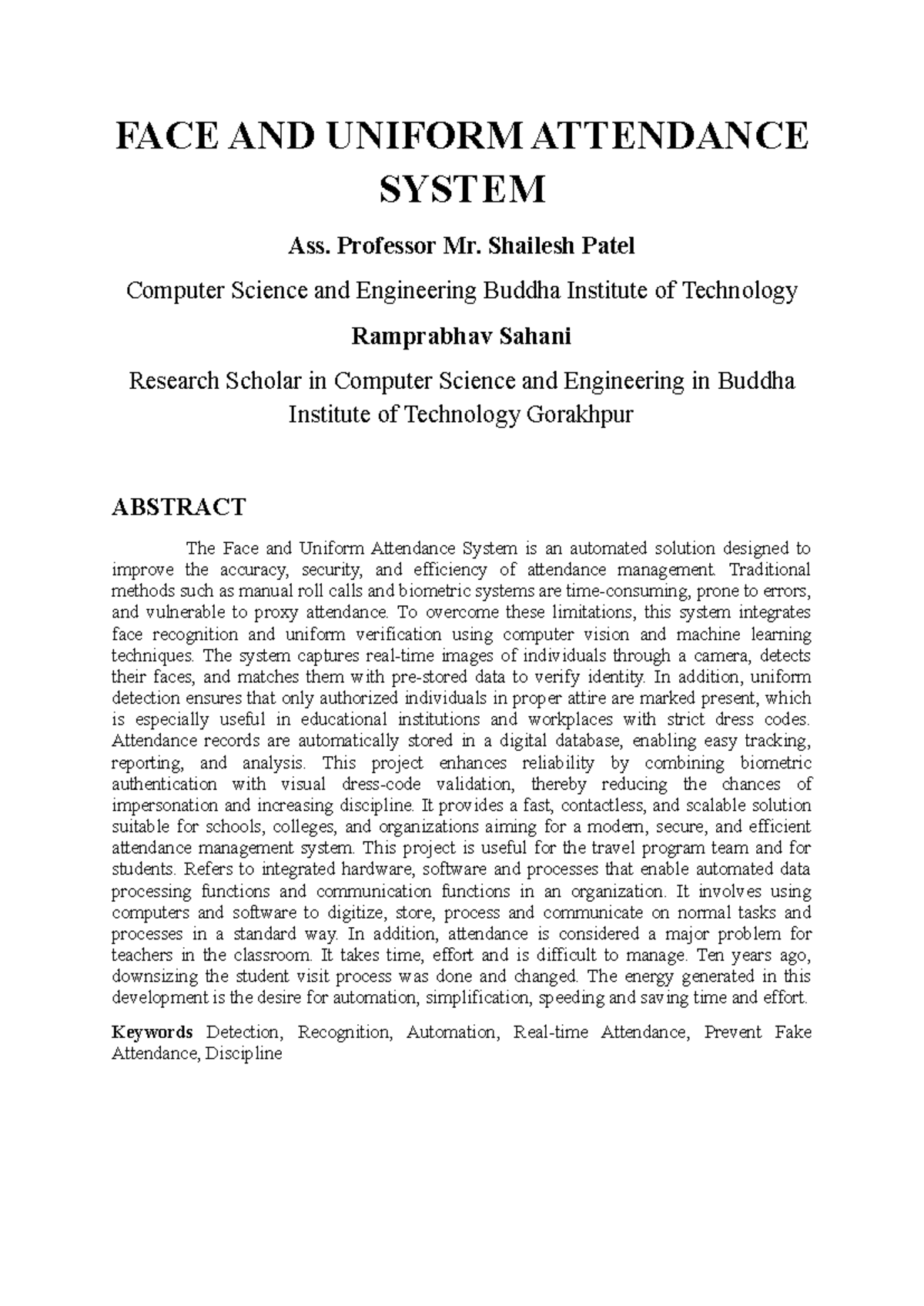 FACE AND UNIFORM ATTENDANCE SYSTEM: An Automated Solution for Accurate ...