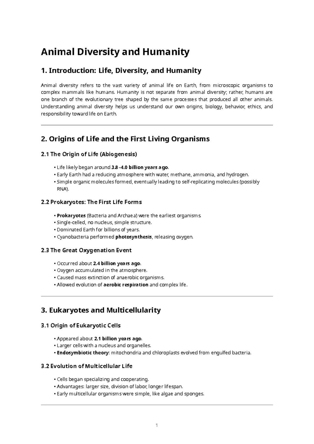 Animal Diversity and Humanity – Deep Research Notes (BIO 101) - Studocu