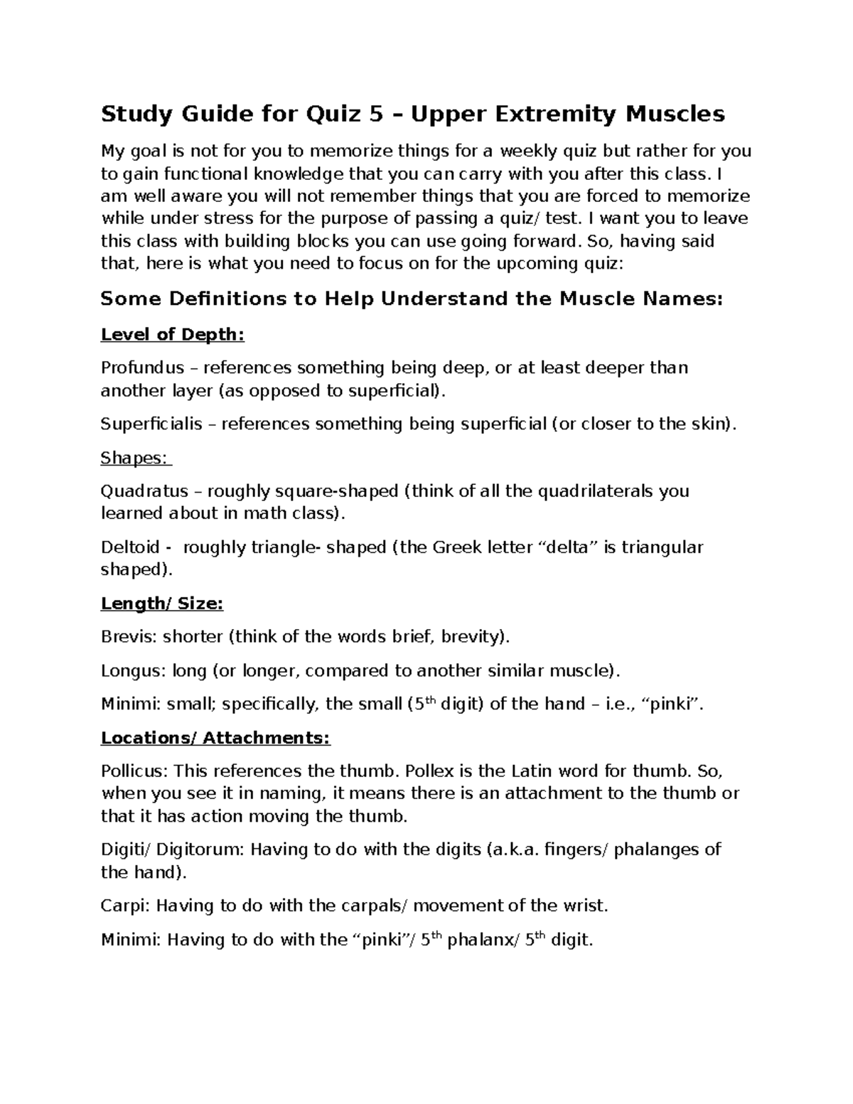 Study Guide for Quiz 5: Upper Extremity Muscles Insights - Studocu