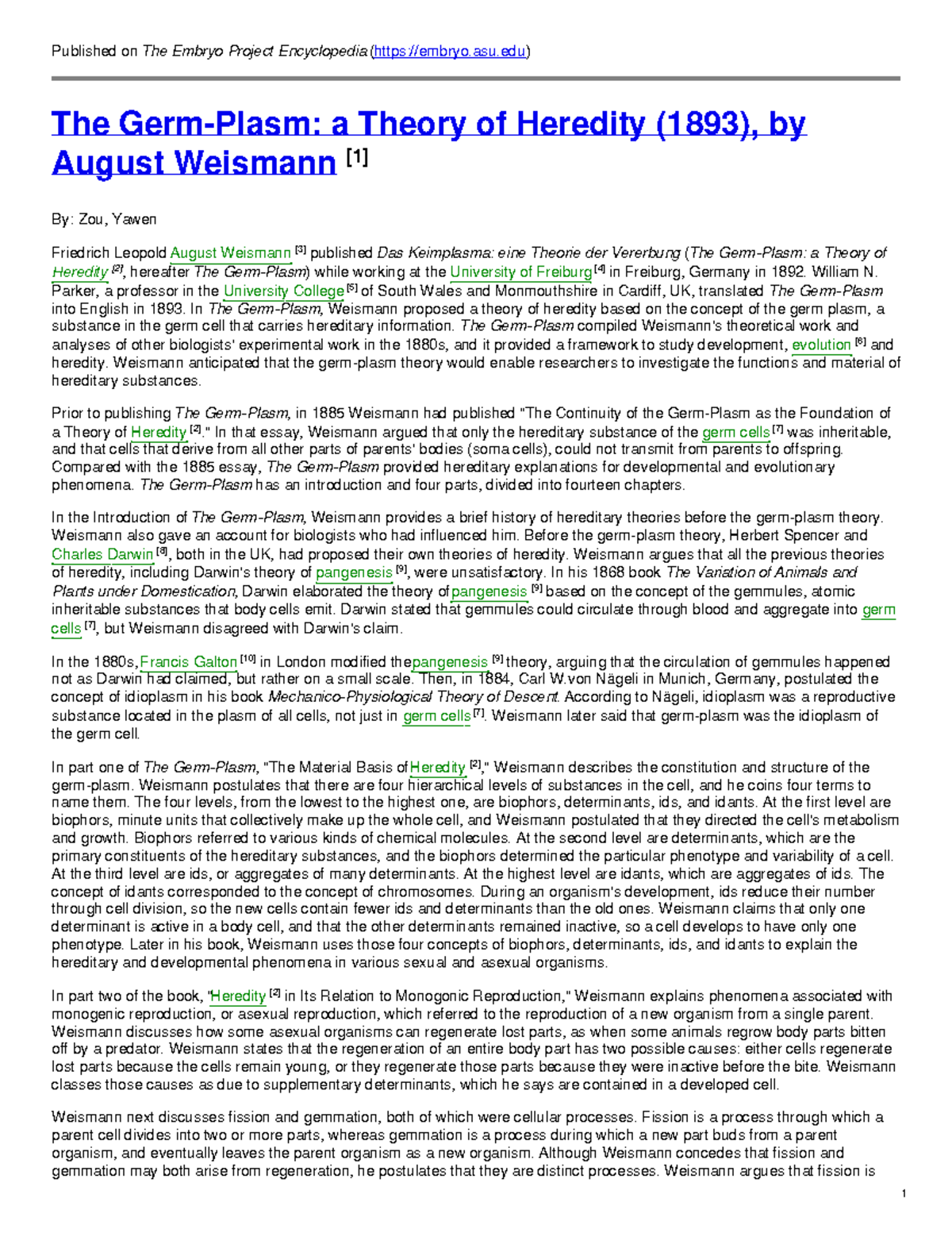 The embryo project encyclopedia - the germ-plasm a theory of heredity ...
