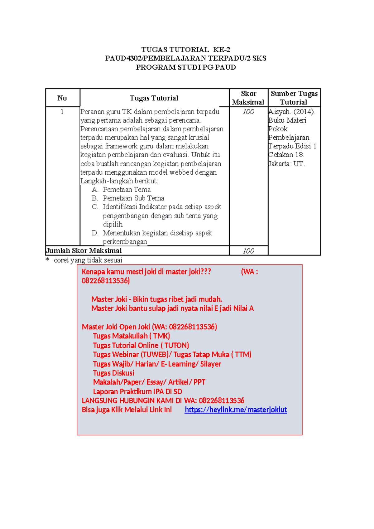 Tugas Tutorial 2: Peranan Guru TK dalam Pembelajaran Terpadu - PAUD4302 ...