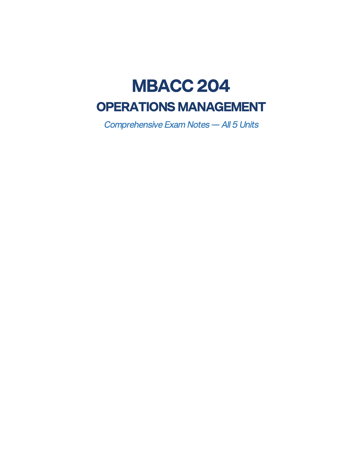 MBA CC204 Operations Management Unit I: Introduction and Key Concepts ...