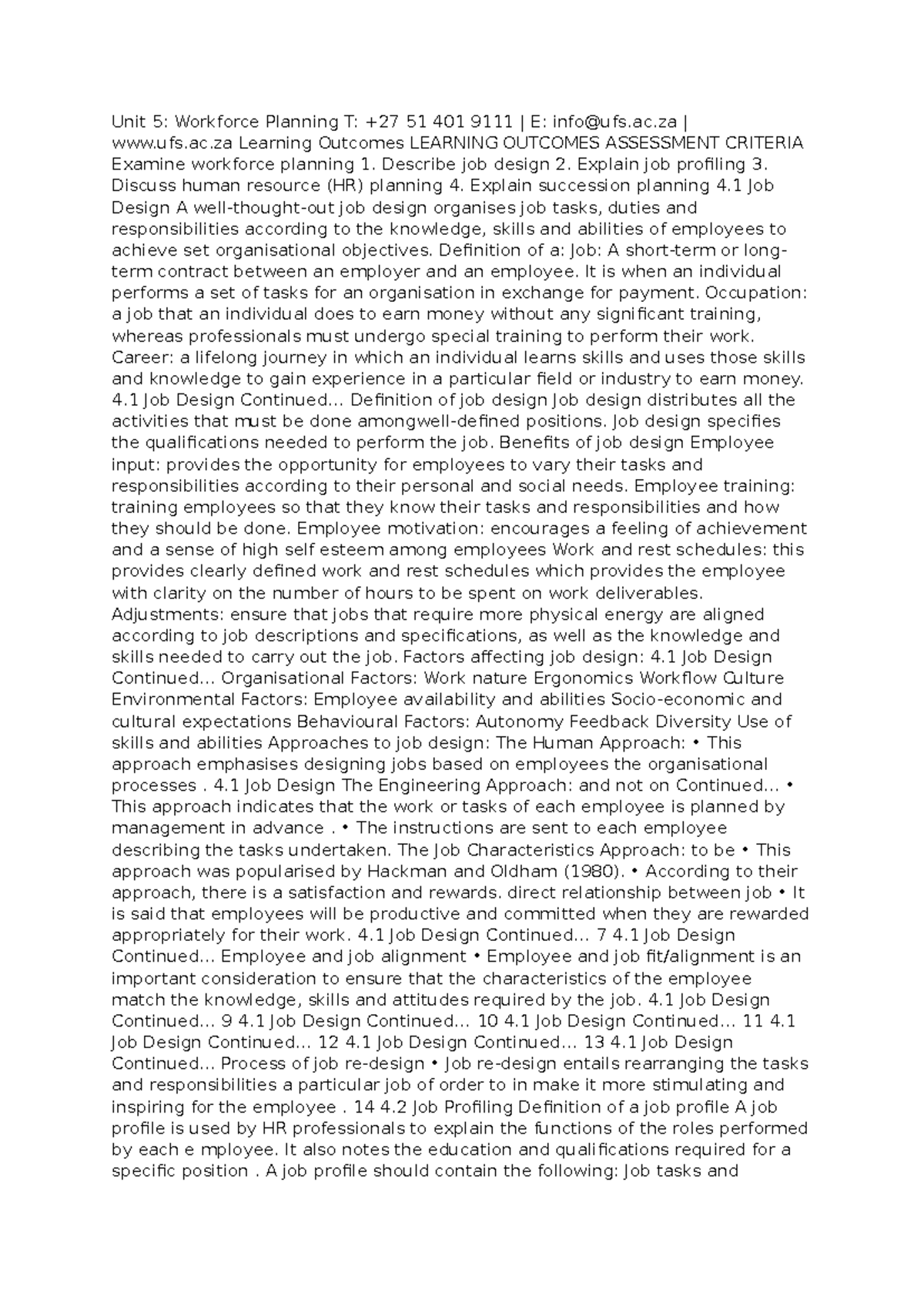 Unit 5: Workforce Planning - Lecture Notes on HR Strategies and Job ...