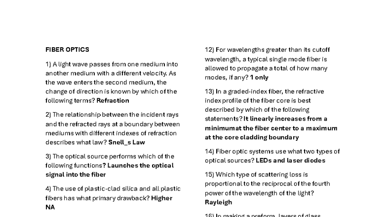 EST - Communications: Fiber Optics Concepts and Principles - Studocu