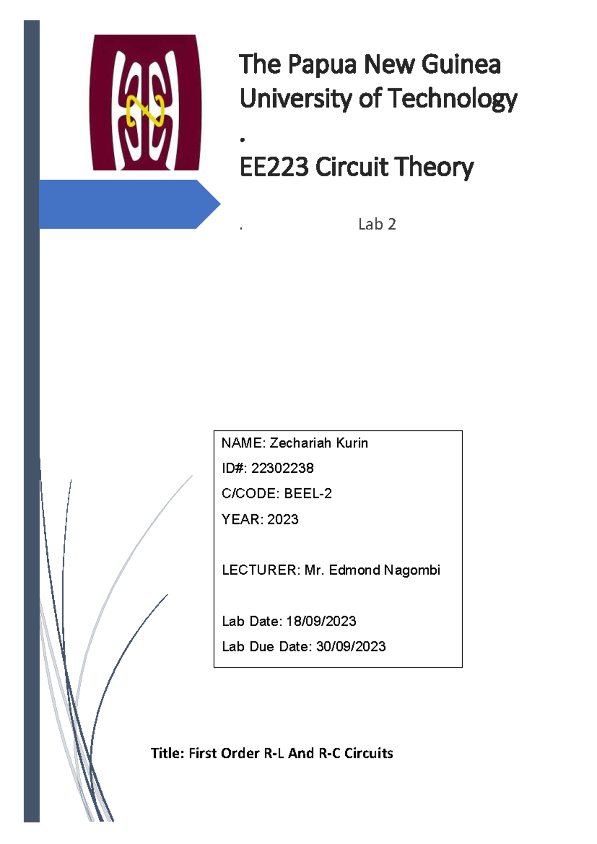 EE223 Lab Report 2: First Order Circuits and Their Responses - Studocu