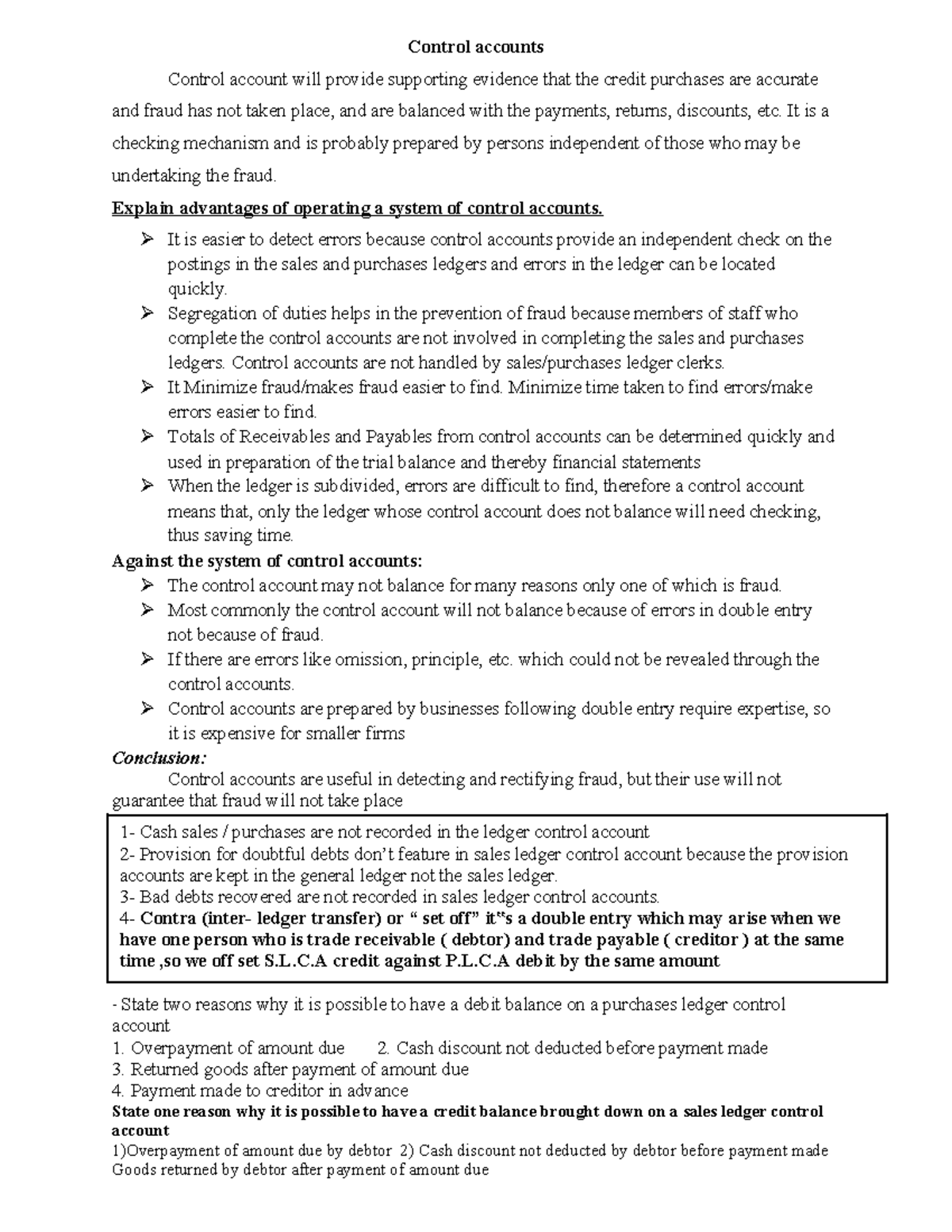 Control Accounts: Advantages and Disadvantages Analysis - Studocu