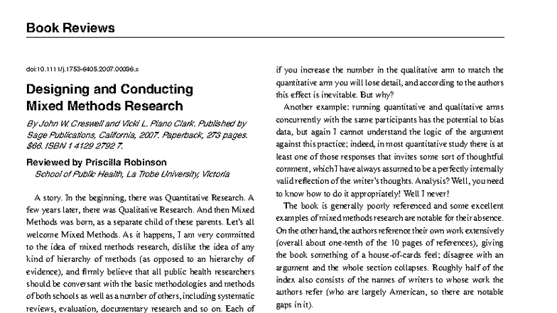 Book Review: Designing and Conducting Mixed Methods Research (SPH 2007 ...