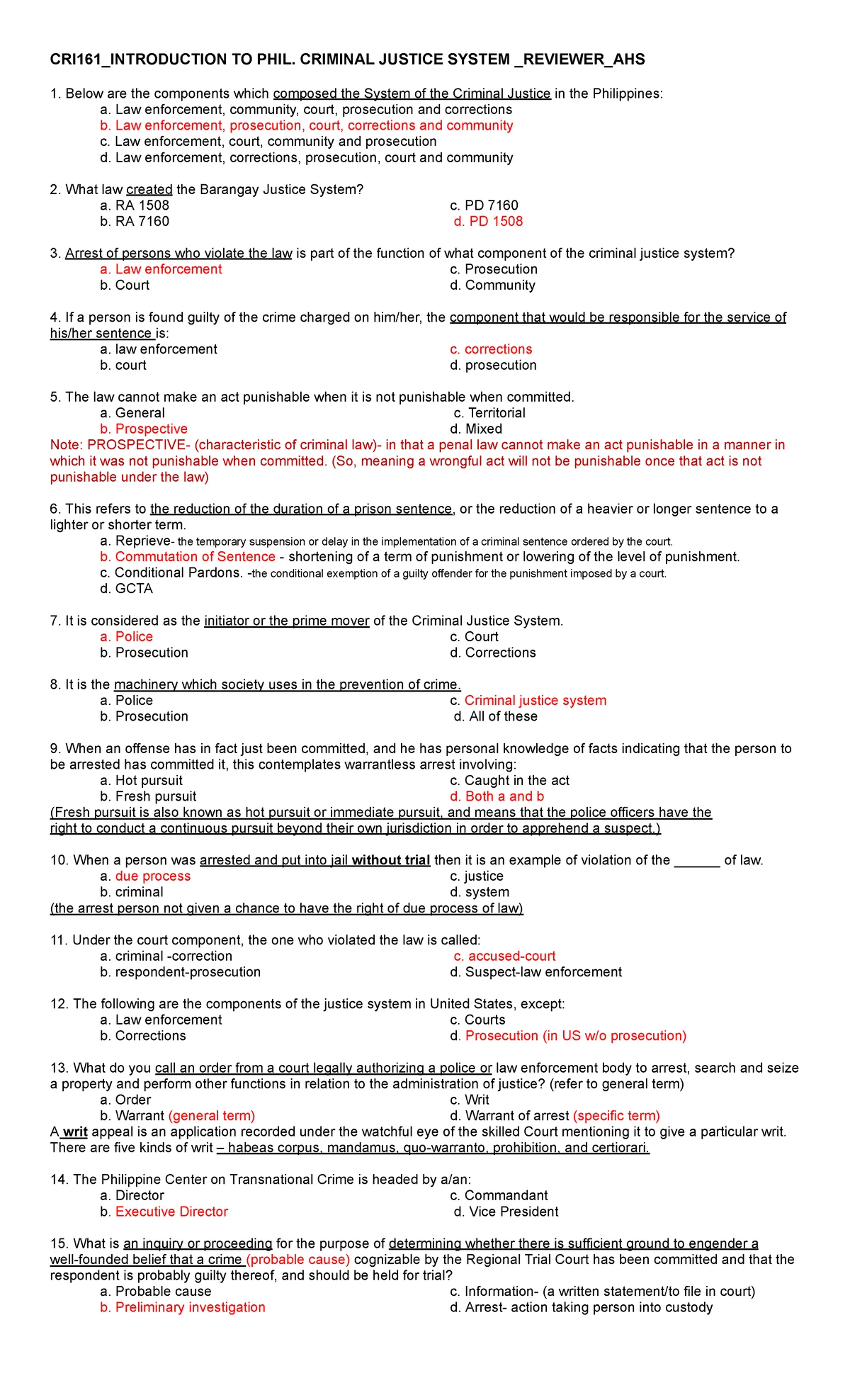 CRI-168 - Comprehensive Reviewer for BS Criminology Studies - Studocu