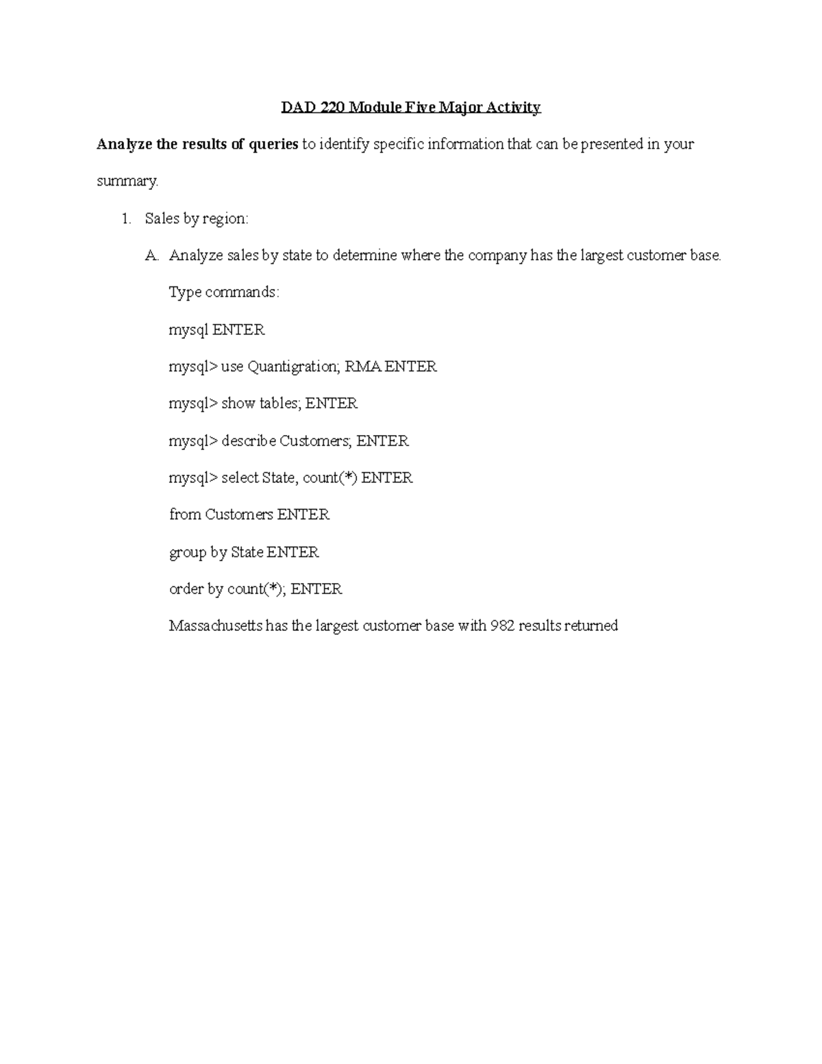 DAD 220 Module Five Major Activity-SNHU - DAD 220 Module Five Major ...