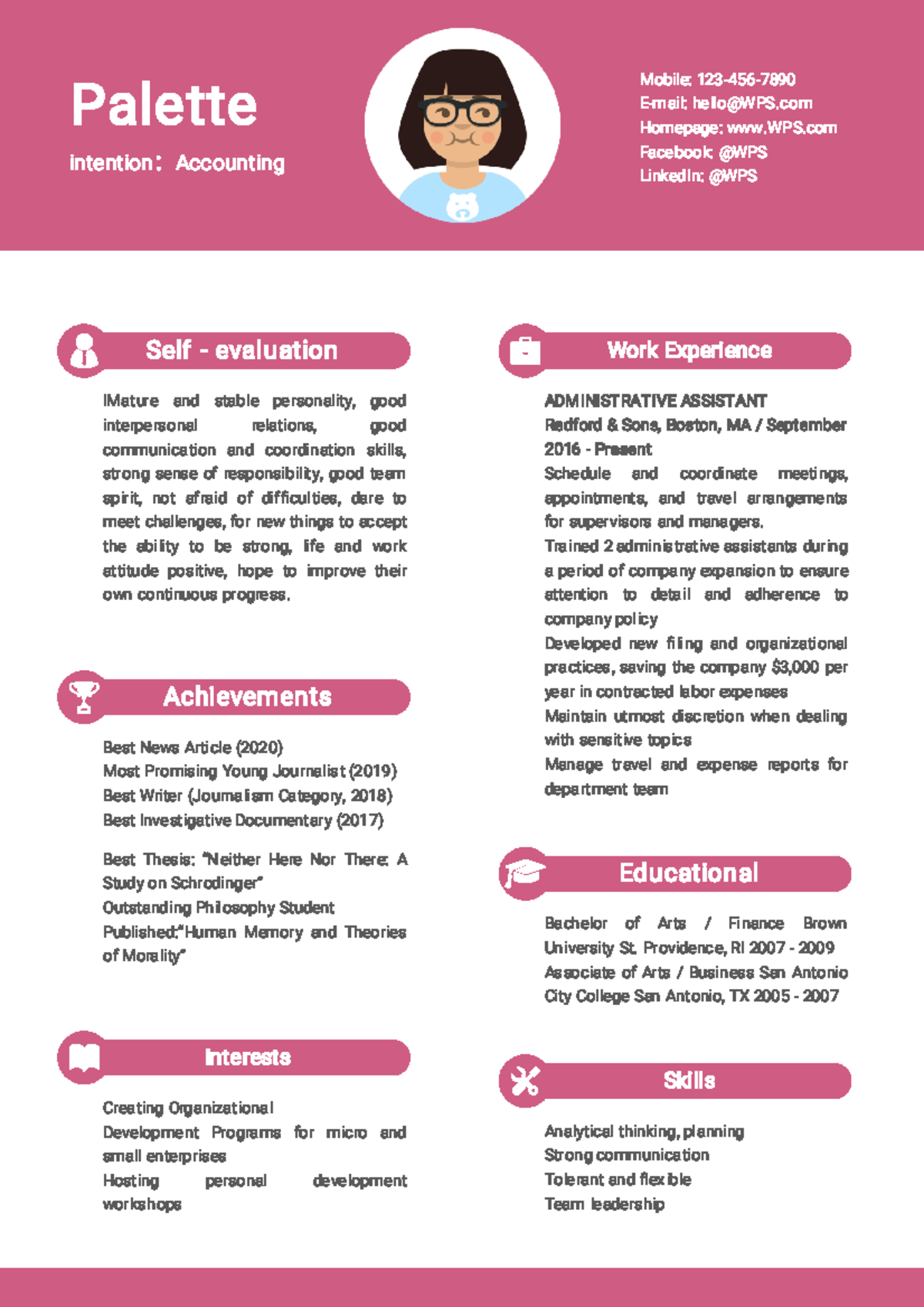Simple Pink Resume: Administrative Assistant Profile - Studocu