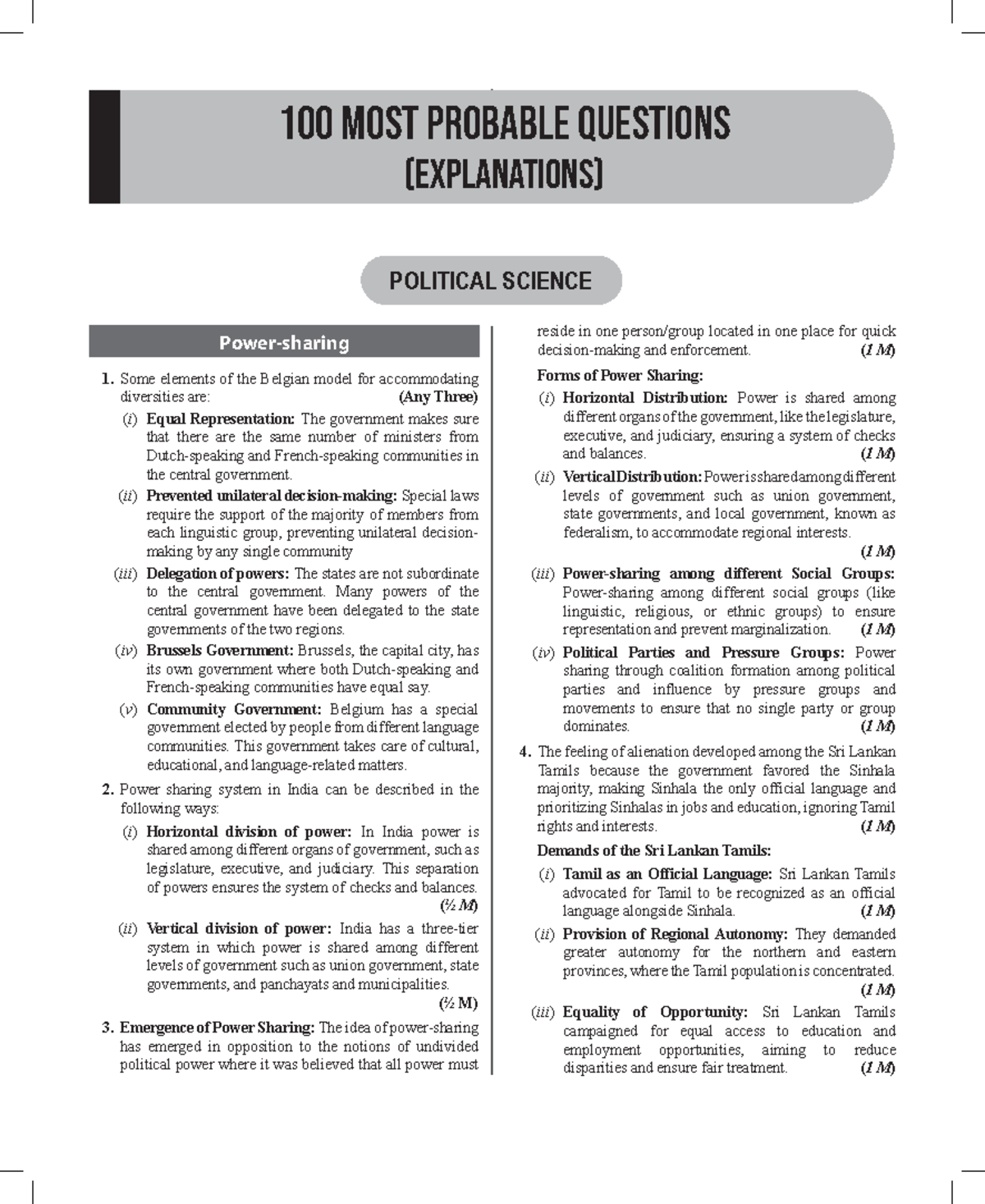 100 Most Probable Questions Explanations - Political Science (WSCIENCE ...