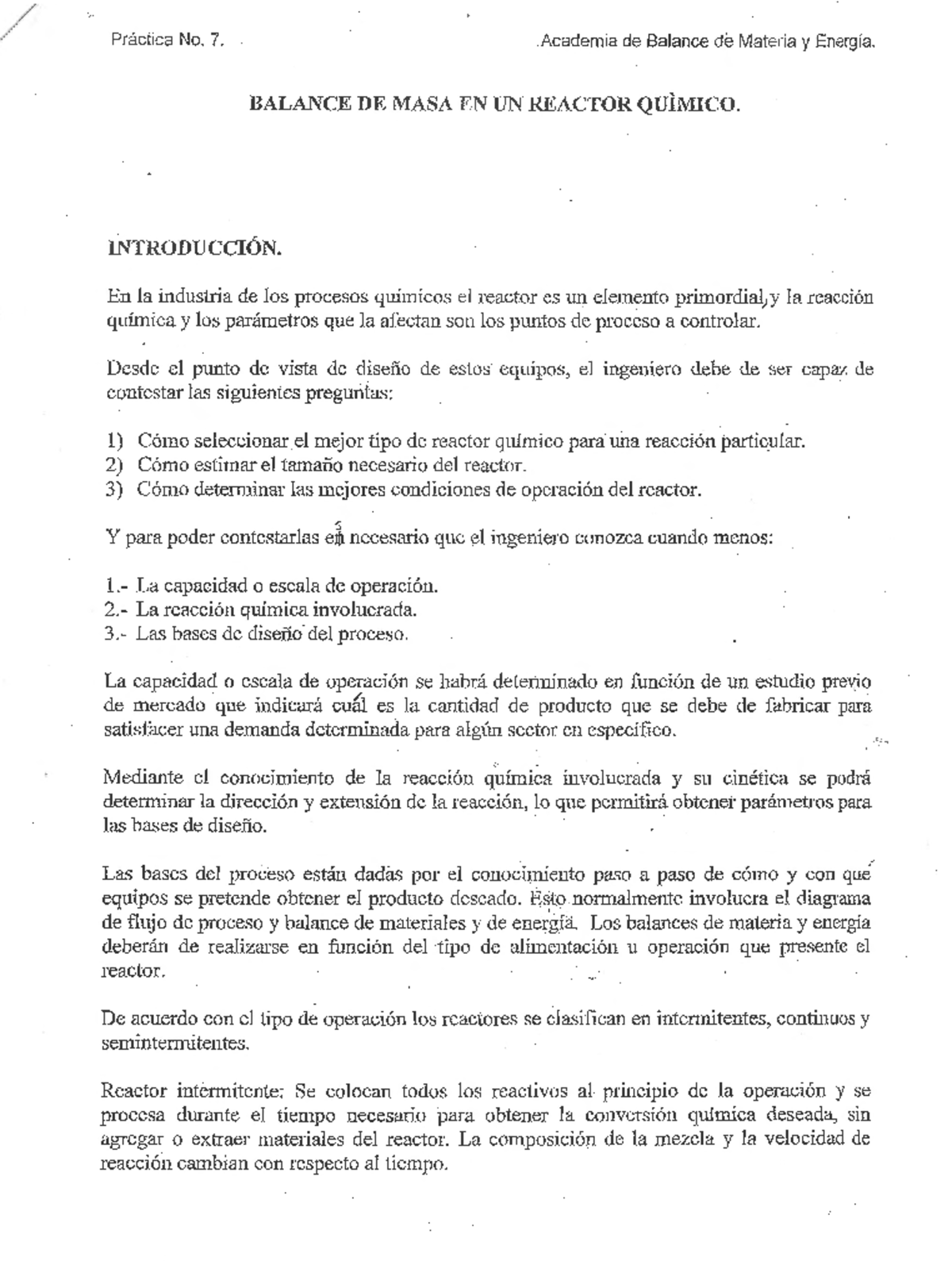 Práctica No. 7: Protocolo de Balance de Materia en Reactor Químico ...