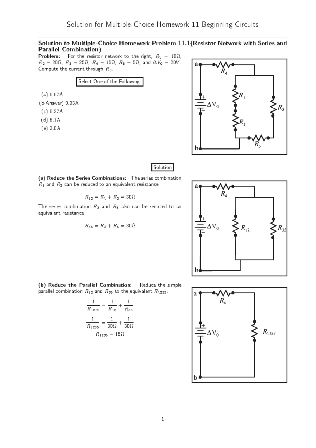 Onlinehomework-11-sln - Solution for Homework 11 Beginning Circuits ...
