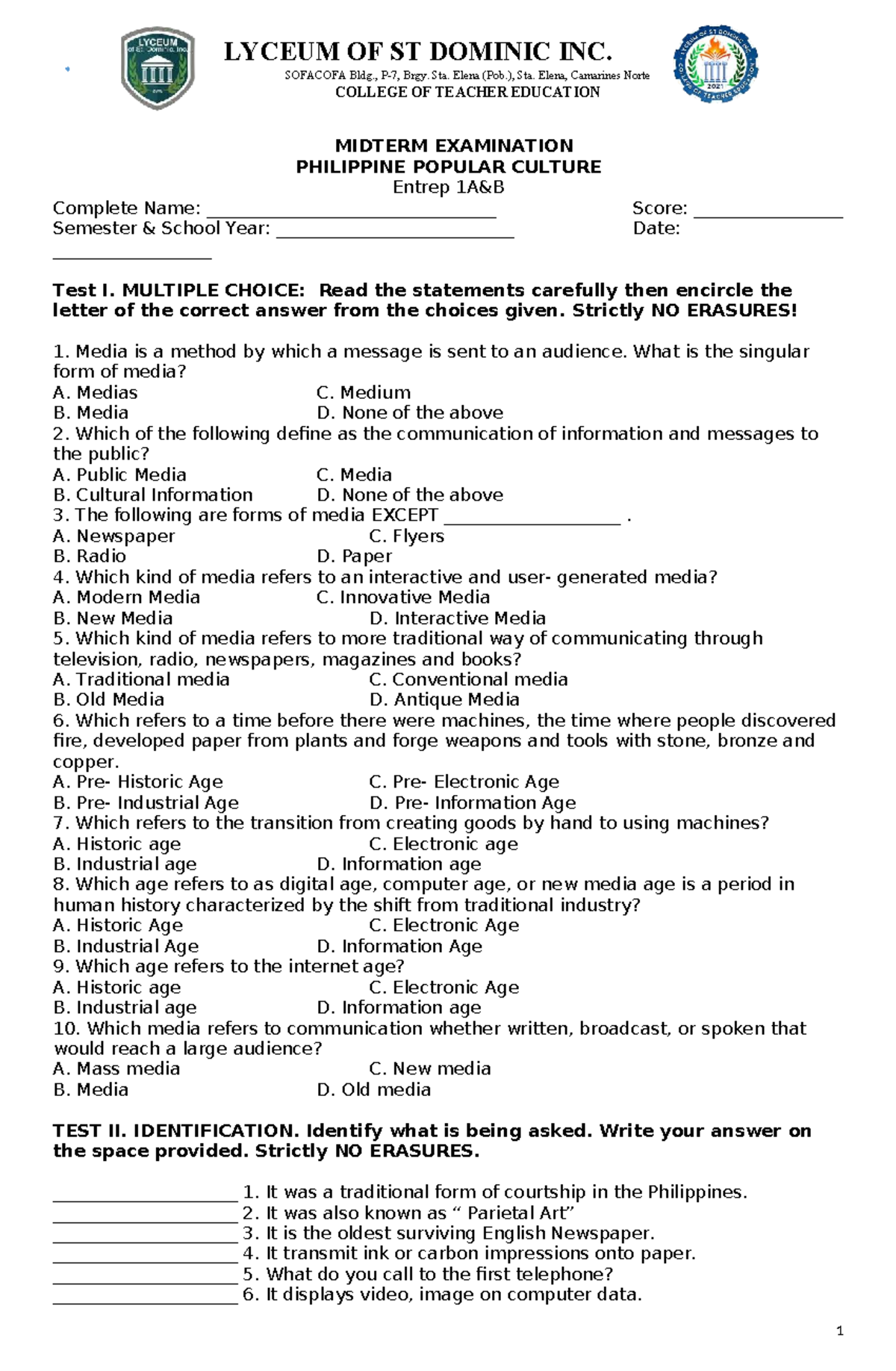 POP Culture Midterm Exam - CTE 2023 - Studocu