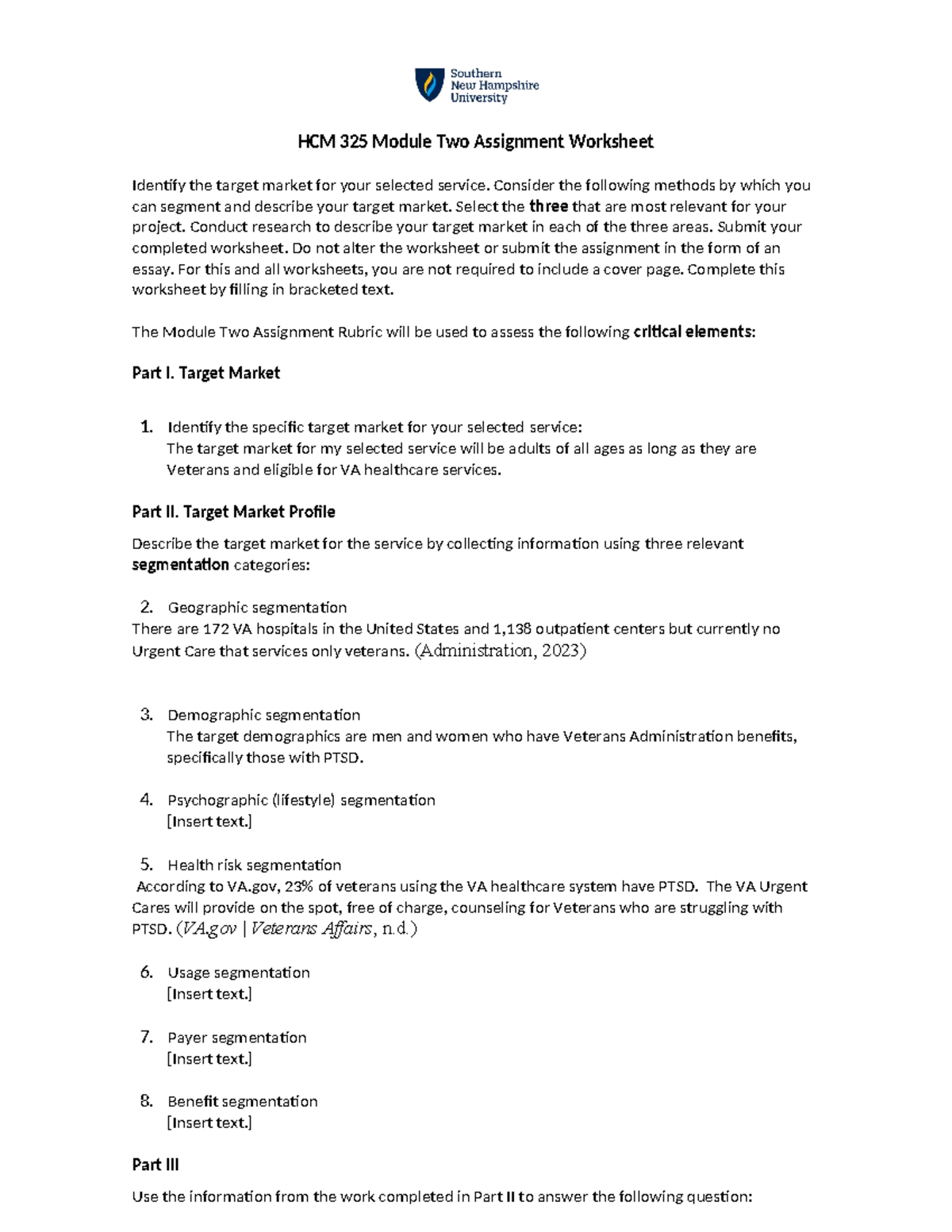 HCM 325 Module Two Assignment Worksheet Kaylee Johnson - HCM 325 Module Two Assignment Worksheet ...