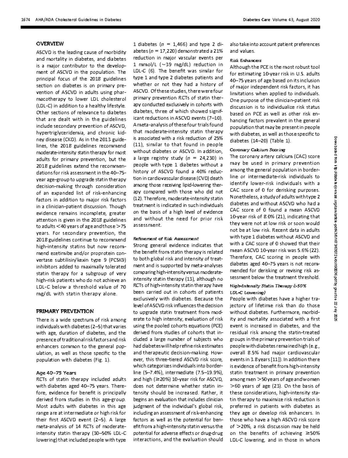1674 Diabetes Cholesterol Guidelines: Primary Prevention Overview - Studocu