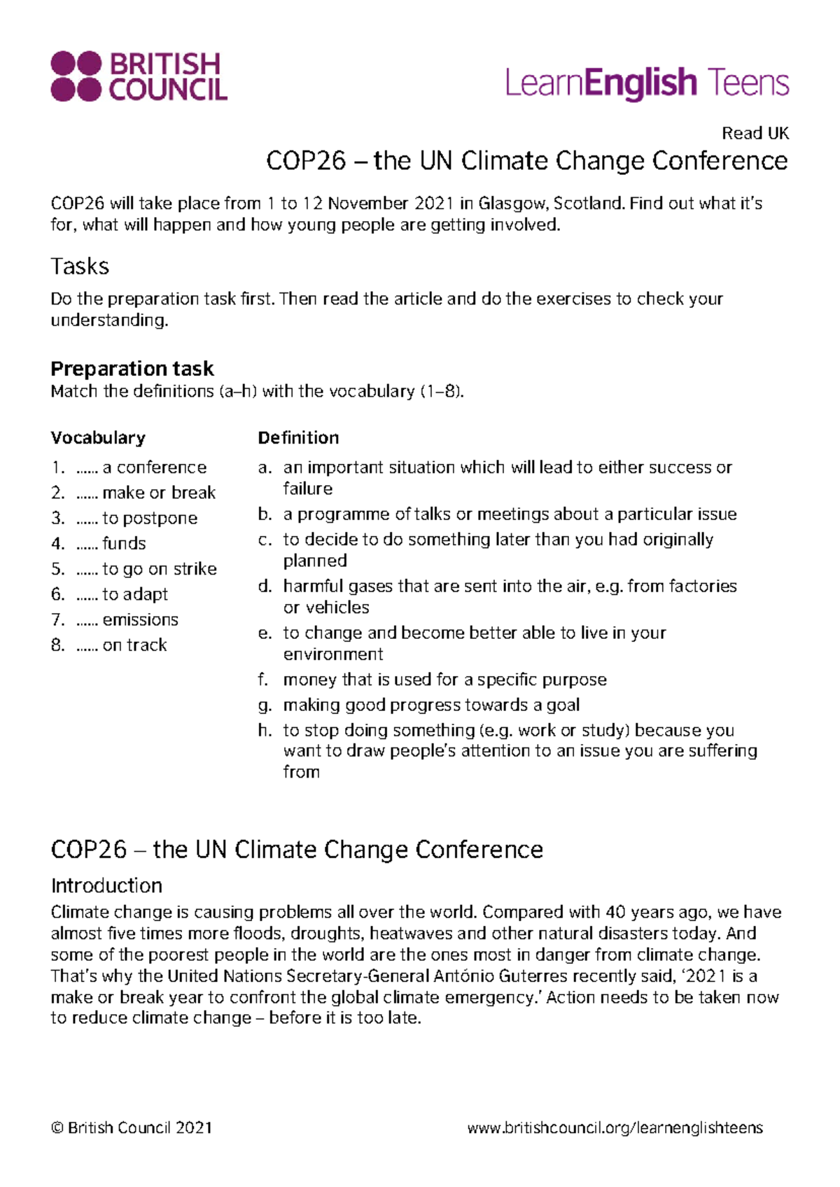 Learnenglish teens read uk cop26 the un climate change conference ...